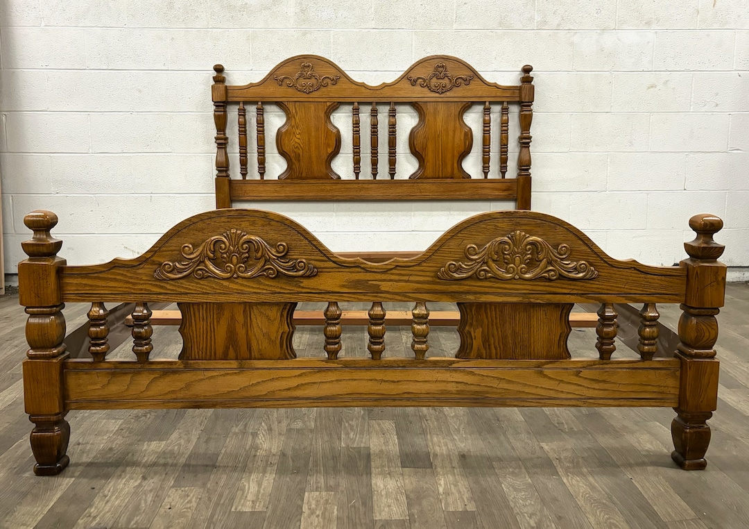 Vintage French Provincial Country French Style Carved Full or Queen Bed ...