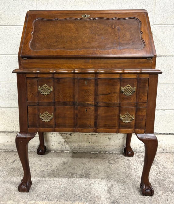 Vintage Ball and Claw Drop Front Chippendale Style Writing Bureau Secretary Desk Etsy