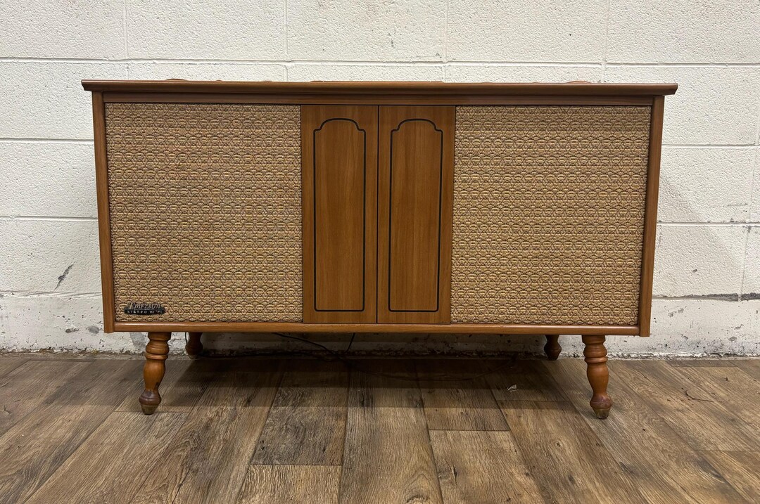 Vintage Emerson MCM Maple Hi-fi Record Player & Stereo Cabinet Console ...