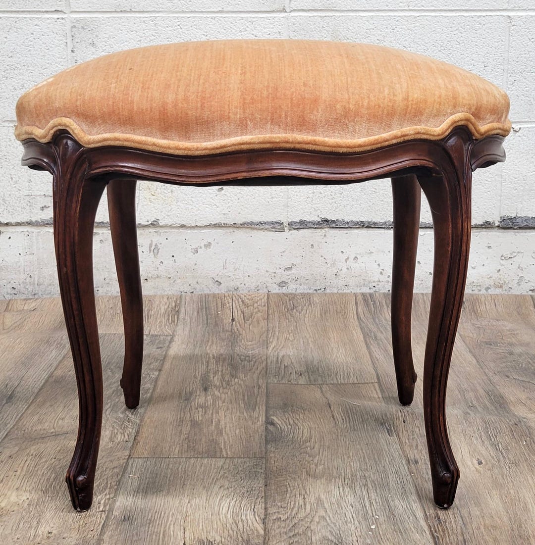 Vintage Carved French Country French Provincial Ottoman Dressing Stool ...