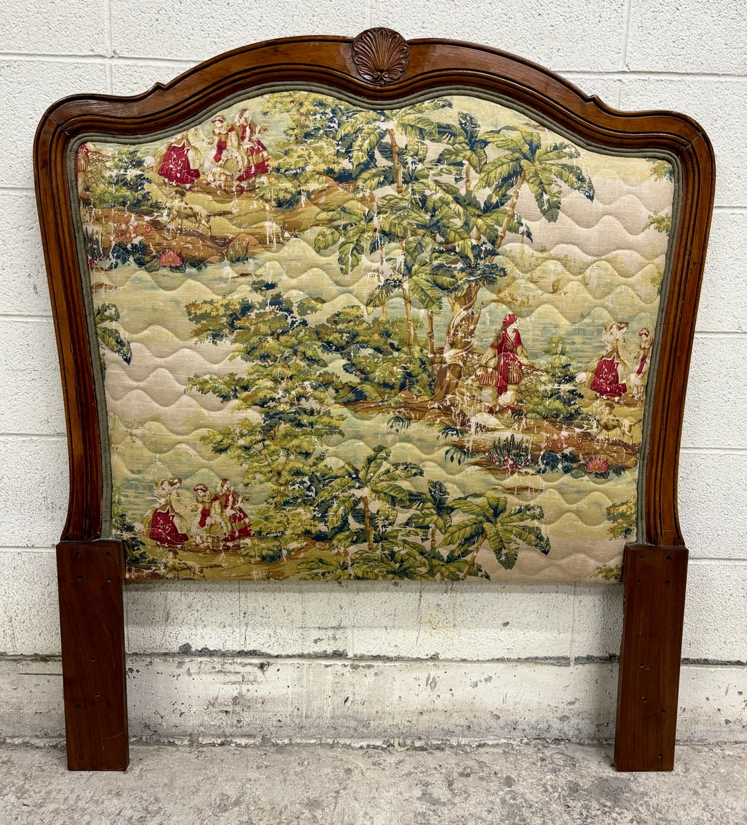 Vintage Louis XV Style Upholstered Twin Size Toile Tapestry Cushioned ...