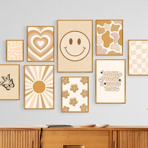Retro Wall Art Set of 9 Neutral Wall Art Set Groovy Wall - Etsy