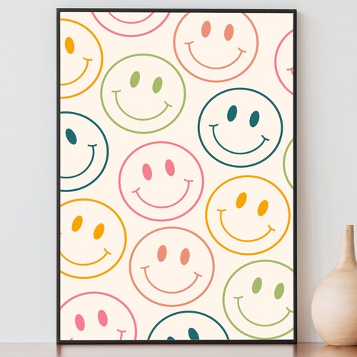 Smiley Face Wall Art Retro Print Funky Wall Art Groovy | Etsy