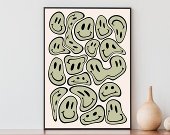 Sage Green Smiley Face Wall Art - Etsy
