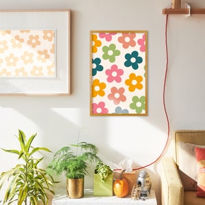 Daisy Wall Art, Retro Print, Floral Print, Retro Flower Poster, Indie ...