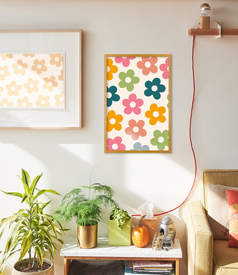 Daisy Wall Art, Retro Print, Floral Print, Retro Flower Poster, Indie ...