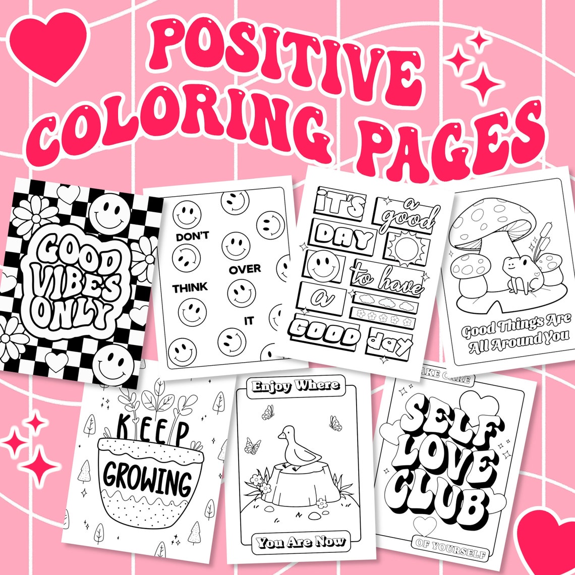 Retro Coloring Pages, Groovy Digital Coloring Book, Inspirational ...