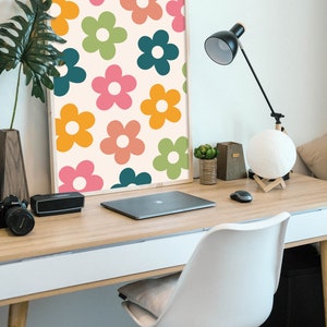 Daisy Wall Art, Retro Print, Floral Print, Retro Flower Poster, Indie ...