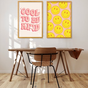 Retro Wall Art Set of 7, Danish Pastel Decor, Smiley Face Wall Art ...