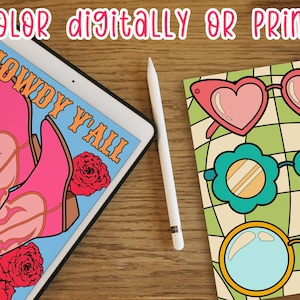 Preppy Coloring Pages, Groovy Digital Coloring Book, Retro Aesthetic ...