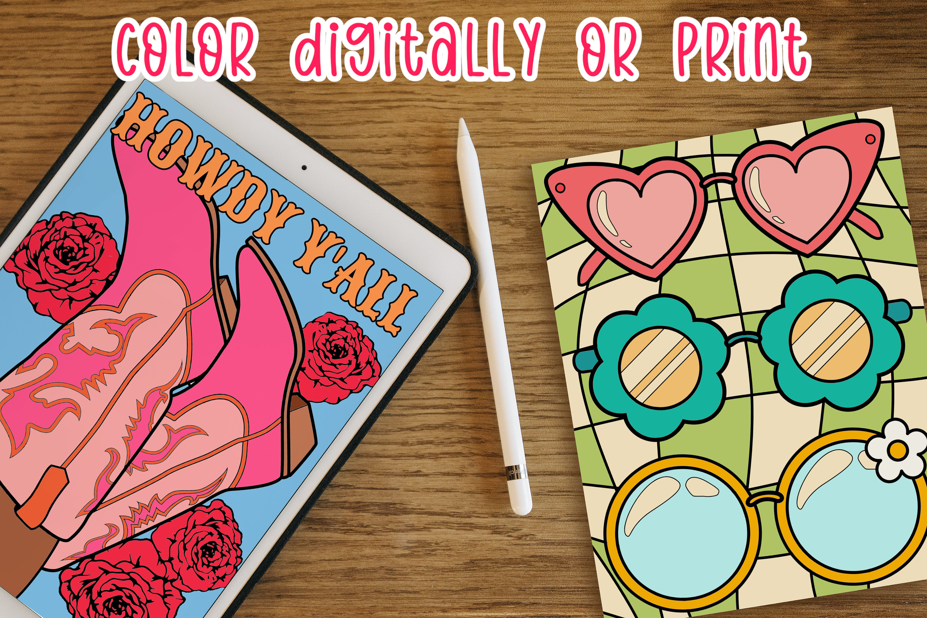 Preppy Coloring Pages, Groovy Digital Coloring Book, Retro Aesthetic ...