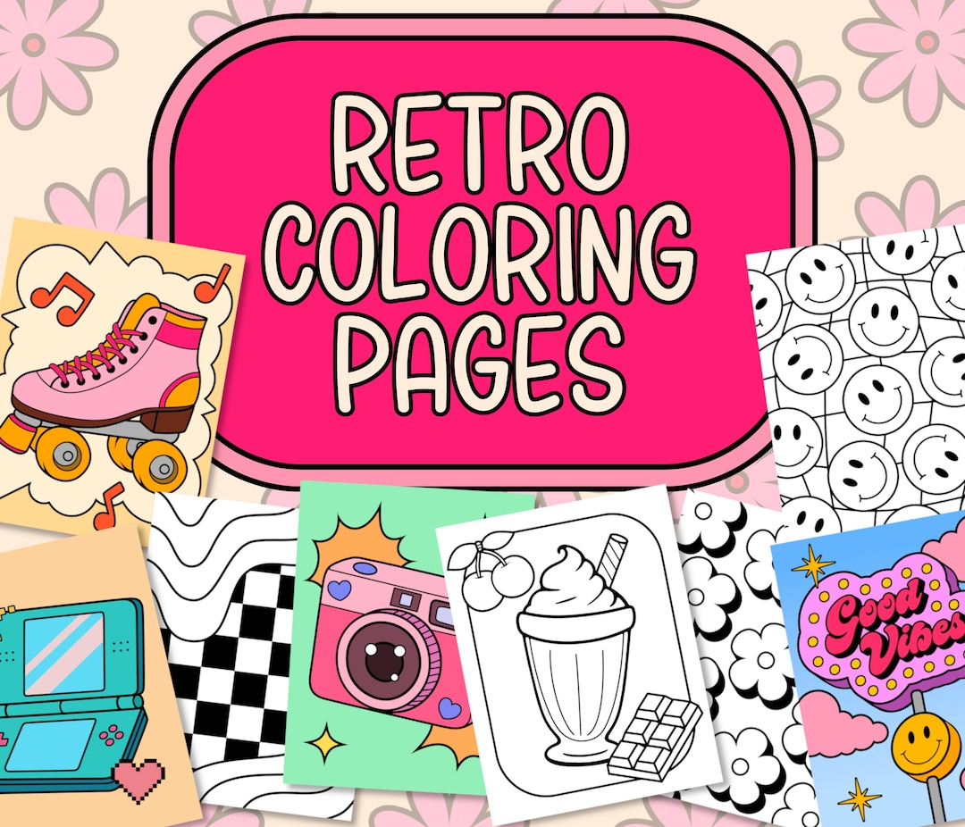 Retro and Groovy Coloring Pages, Cute Digital Coloring Book, Printable ...