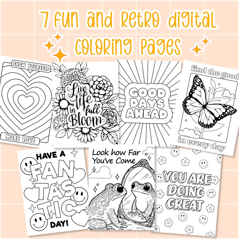 Motivational Retro Coloring Pages, Groovy Digital Coloring Book ...