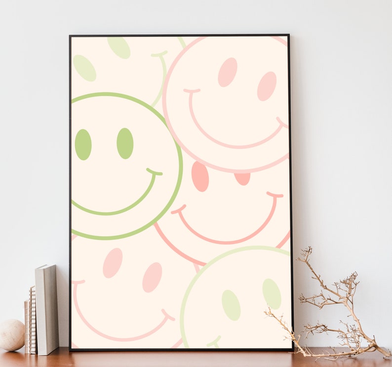 Smiley Face Wall Art Preppy Room Decor Danish Pastel Room - Etsy