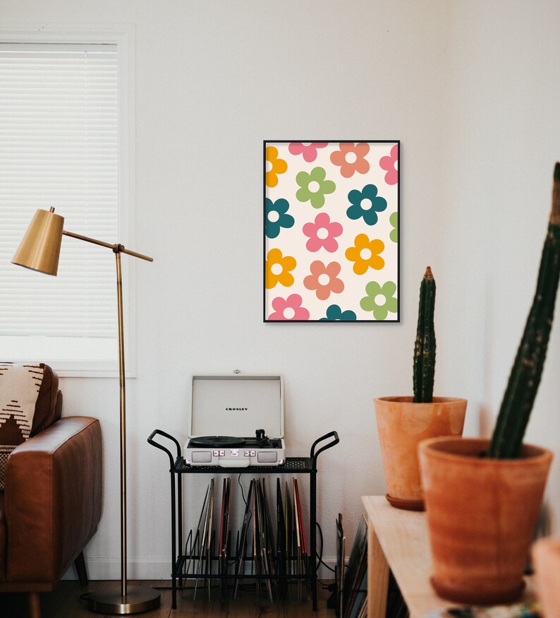 Daisy Wall Art, Retro Print, Floral Print, Retro Flower Poster, Indie ...
