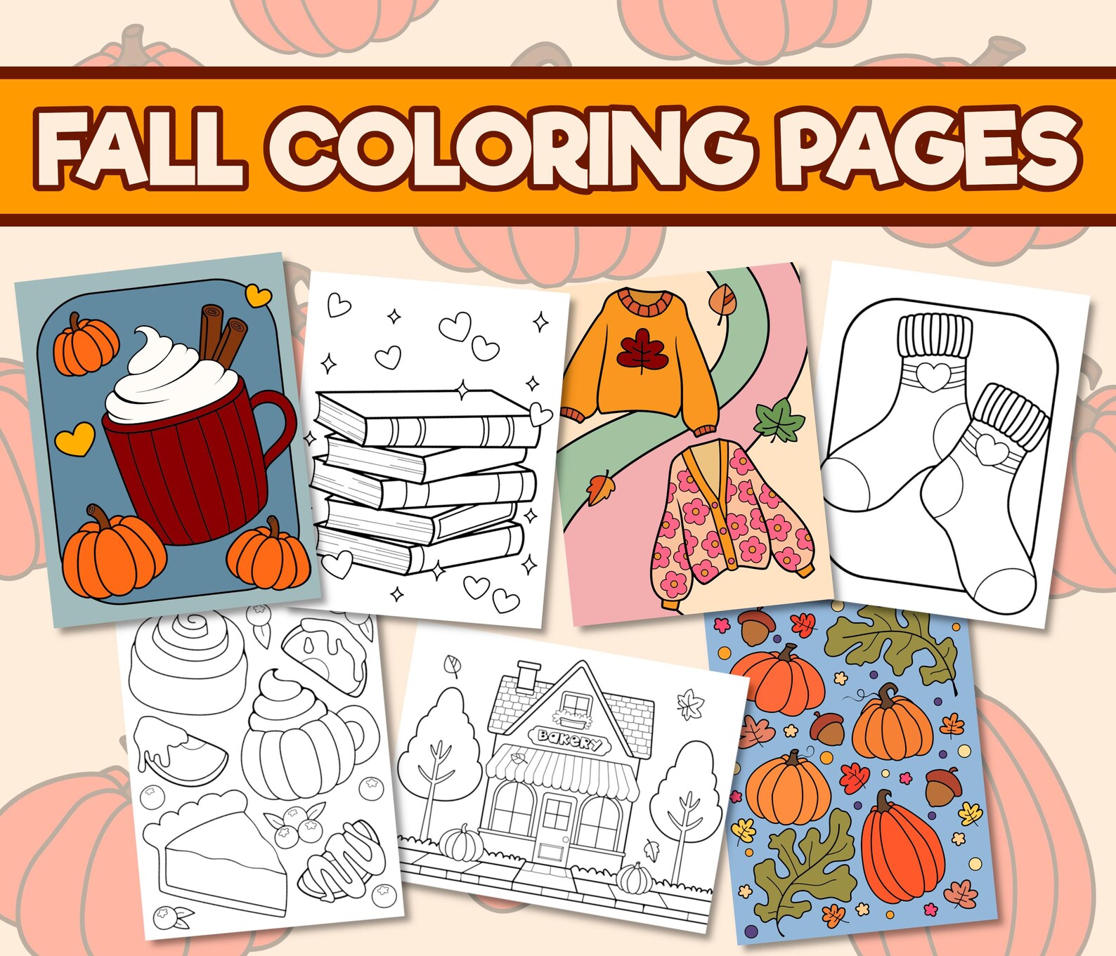 Fall Coloring Pages, Cute Coloring Sheets, Cozy Autumn Coloring Book ...