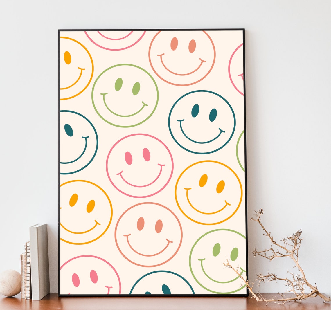 Smiley Face Wall Art Retro Print Funky Wall Art Groovy | Etsy