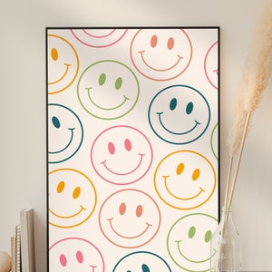 Smiley Face Wall Art, Retro Print, Funky Wall Art, Groovy Decor, Cute ...
