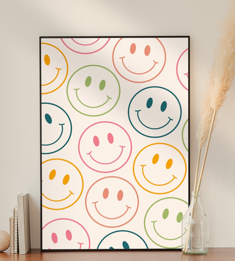 Smiley Face Wall Art Retro Print Funky Wall Art Groovy - Etsy