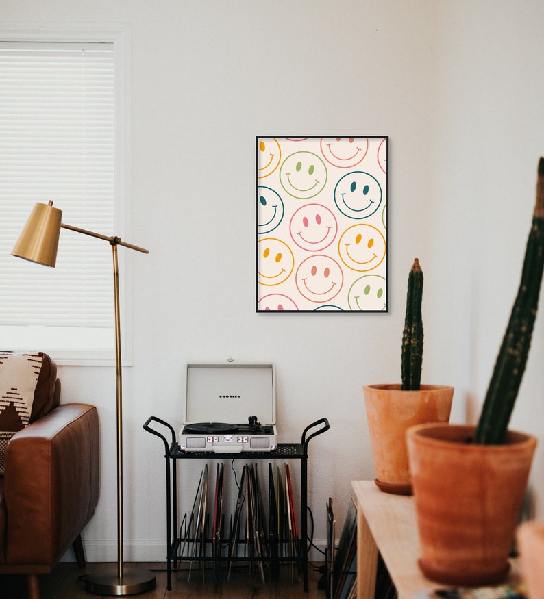 Smiley Face Wall Art Retro Print Funky Wall Art Groovy | Etsy