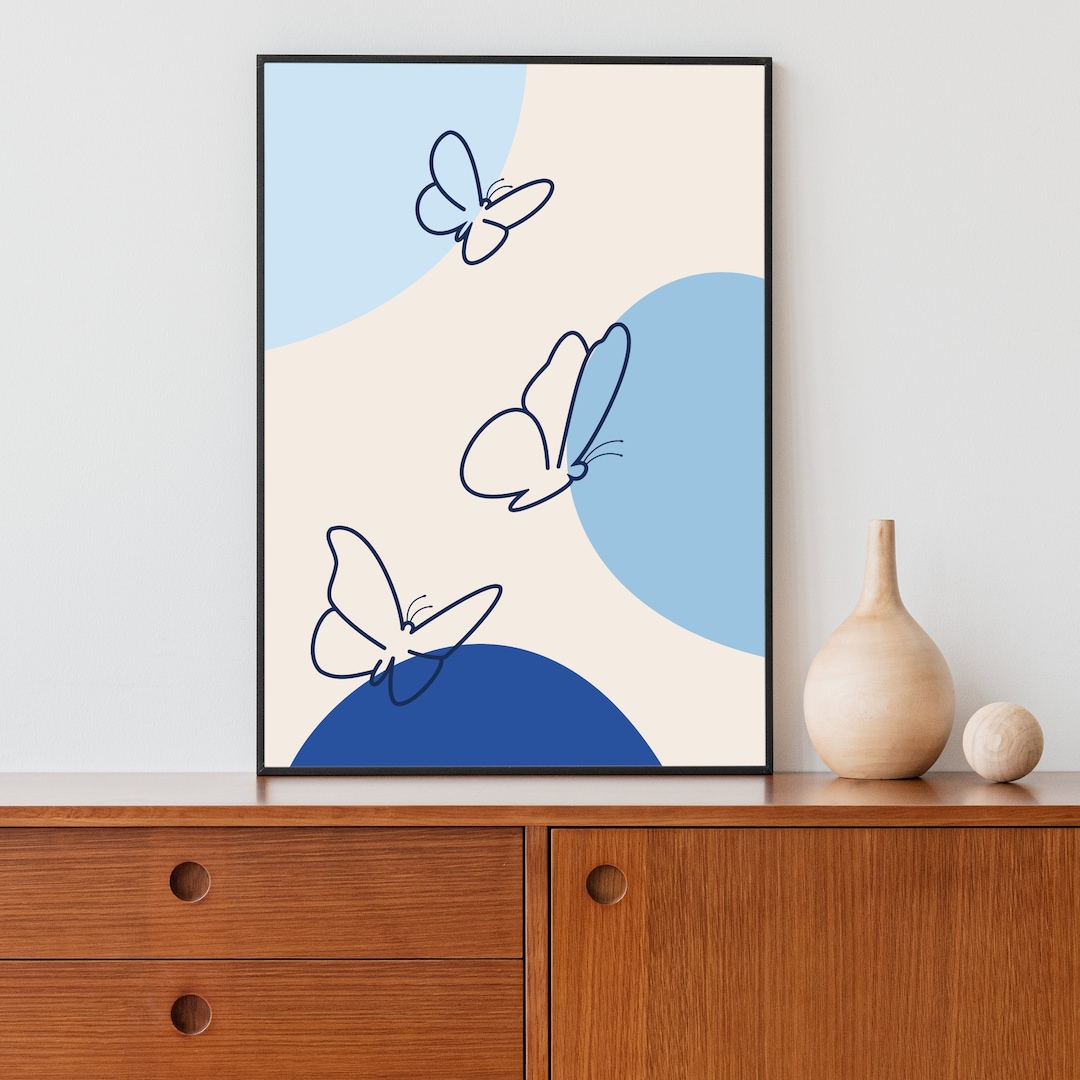 Light Blue Butterfly Wall Art, Aesthetic Poster, Cute Room Decor ...