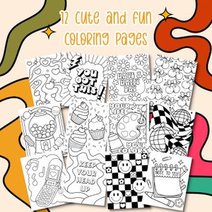 Preppy Coloring Book, Retro Coloring Pages, Groovy Digital Coloring ...