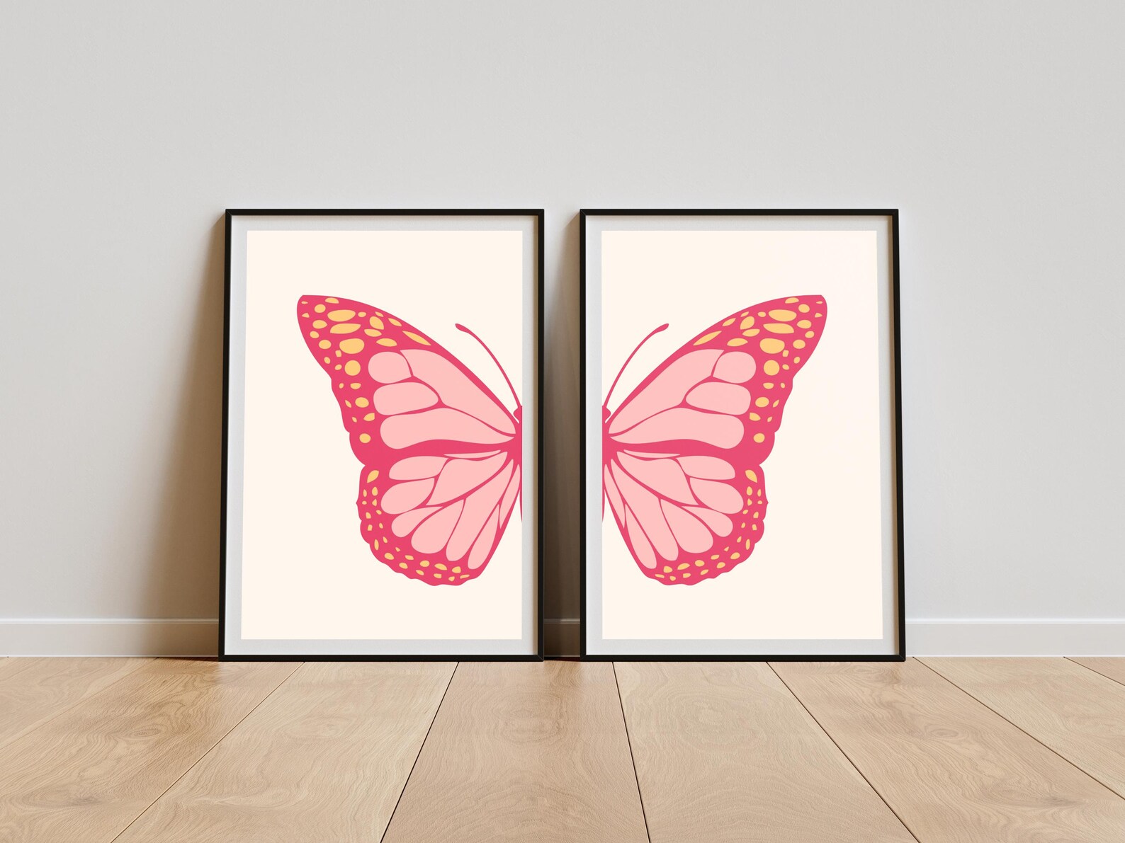 Pink Butterfly Wall Art Set of 2, Preppy Wall Art, Aesthetic Room Decor ...