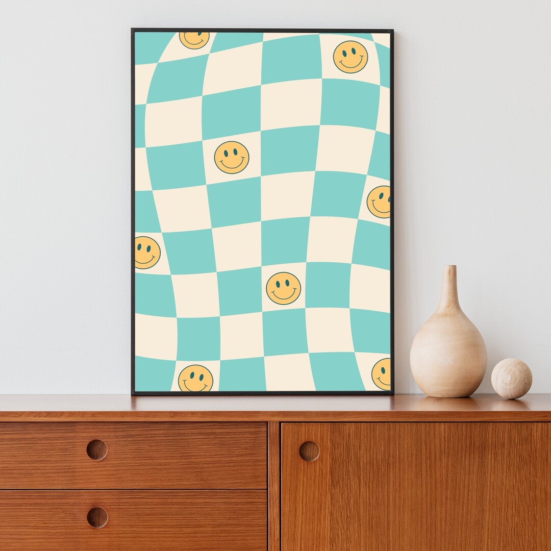 Smiley Face Wall Art, Retro Print, Groovy Decor, Funky Wall Art ...