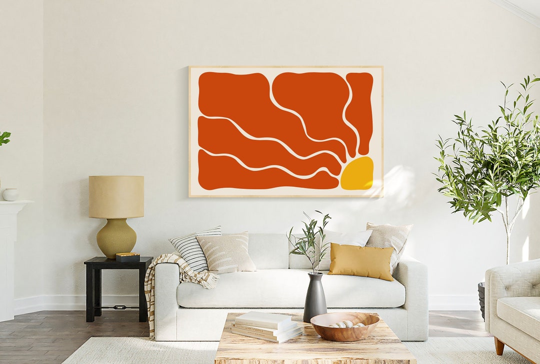 Horizontal Abstract Flower Print, Botanical Wall Art, Boho Apartment ...
