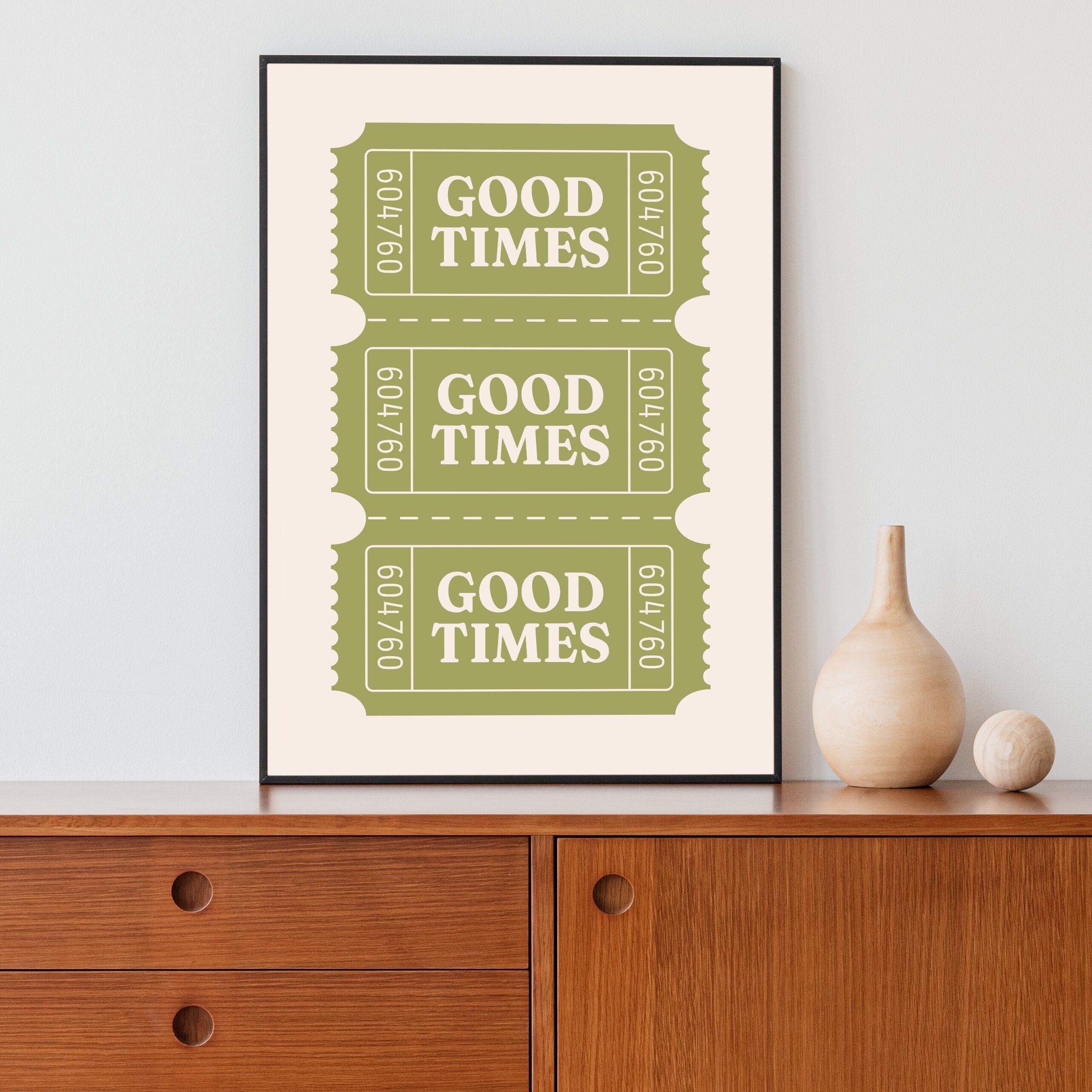 Retro Good Times Ticket Wall Art, Sage Green Wall Art, Aesthetic Poster ...