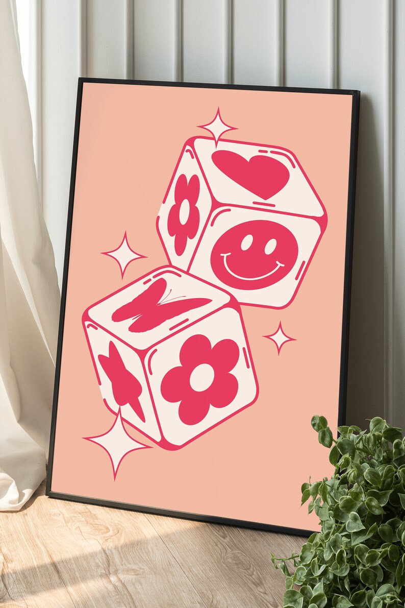 Dice Wall Art, Retro Poster, Danish Pastel Decor, Y2K Room Decor ...