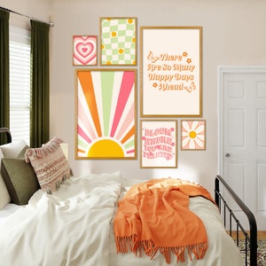 Retro Gallery Wall Set of 7, Preppy Room Decor, Smiley Face Print ...