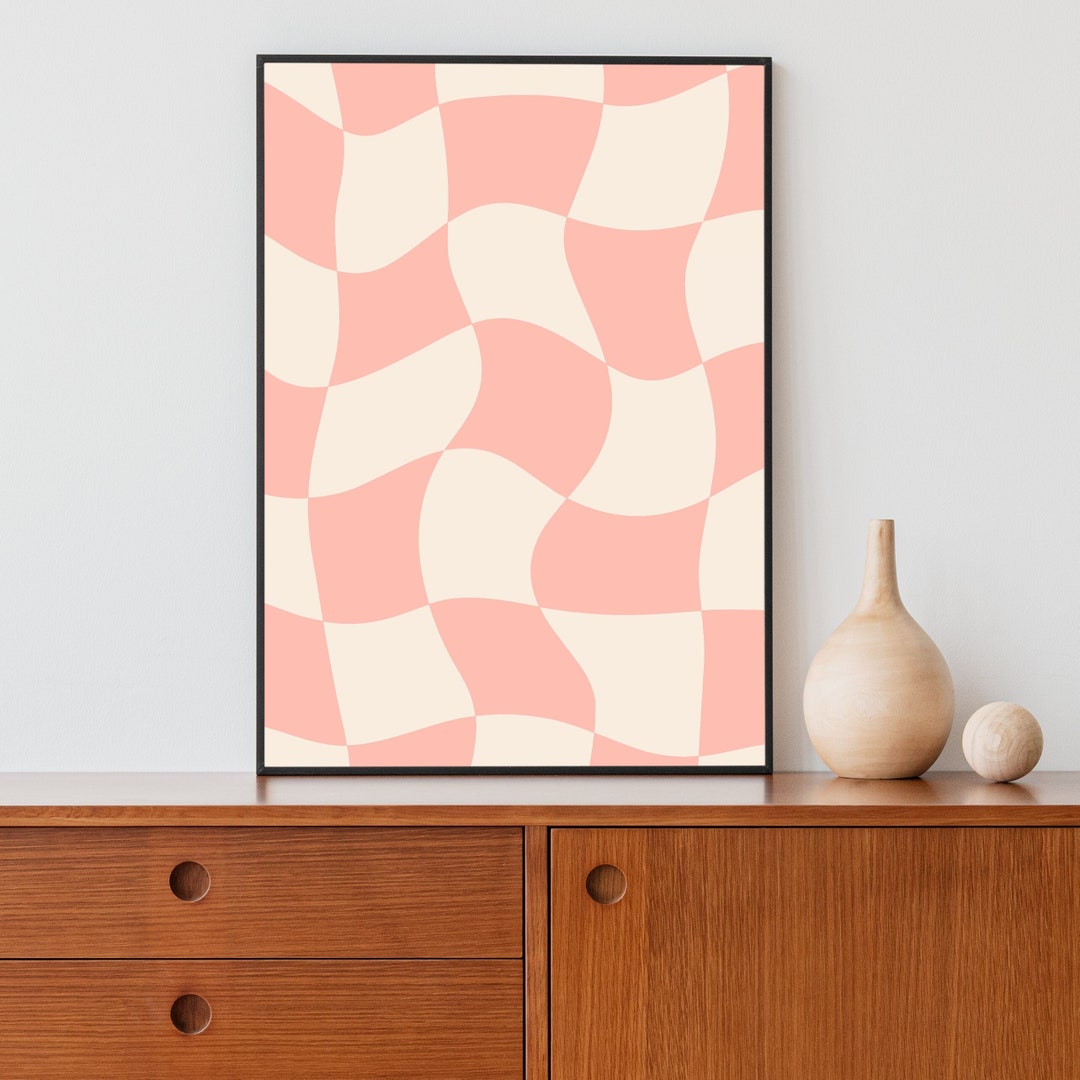 Checkered Decor, Aesthetic Wall Art, Groovy Decor, Funky Wall Art, Pink ...