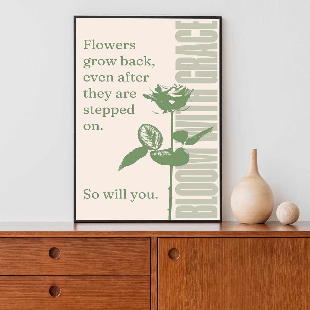 Nature Inspired Decor, Sage Green Wall Art, Retro Quote Wall Art, Rose ...