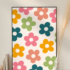 Daisy Wall Art, Retro Print, Floral Print, Retro Flower Poster, Indie ...