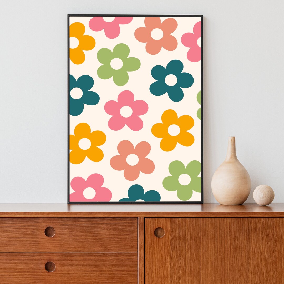 Daisy Wall Art, Retro Print, Floral Print, Retro Flower Poster, Indie ...