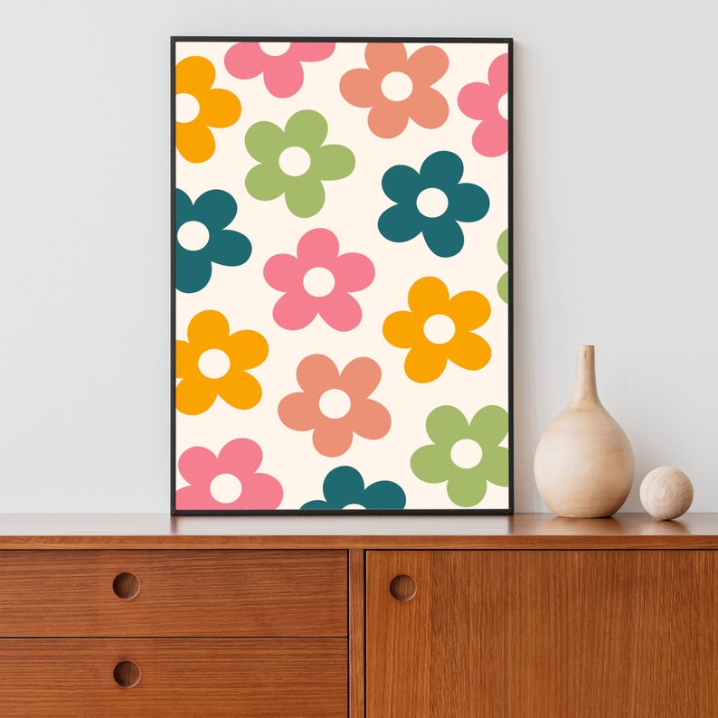 Daisy Wall Art, Retro Print, Floral Print, Retro Flower Poster, Indie ...