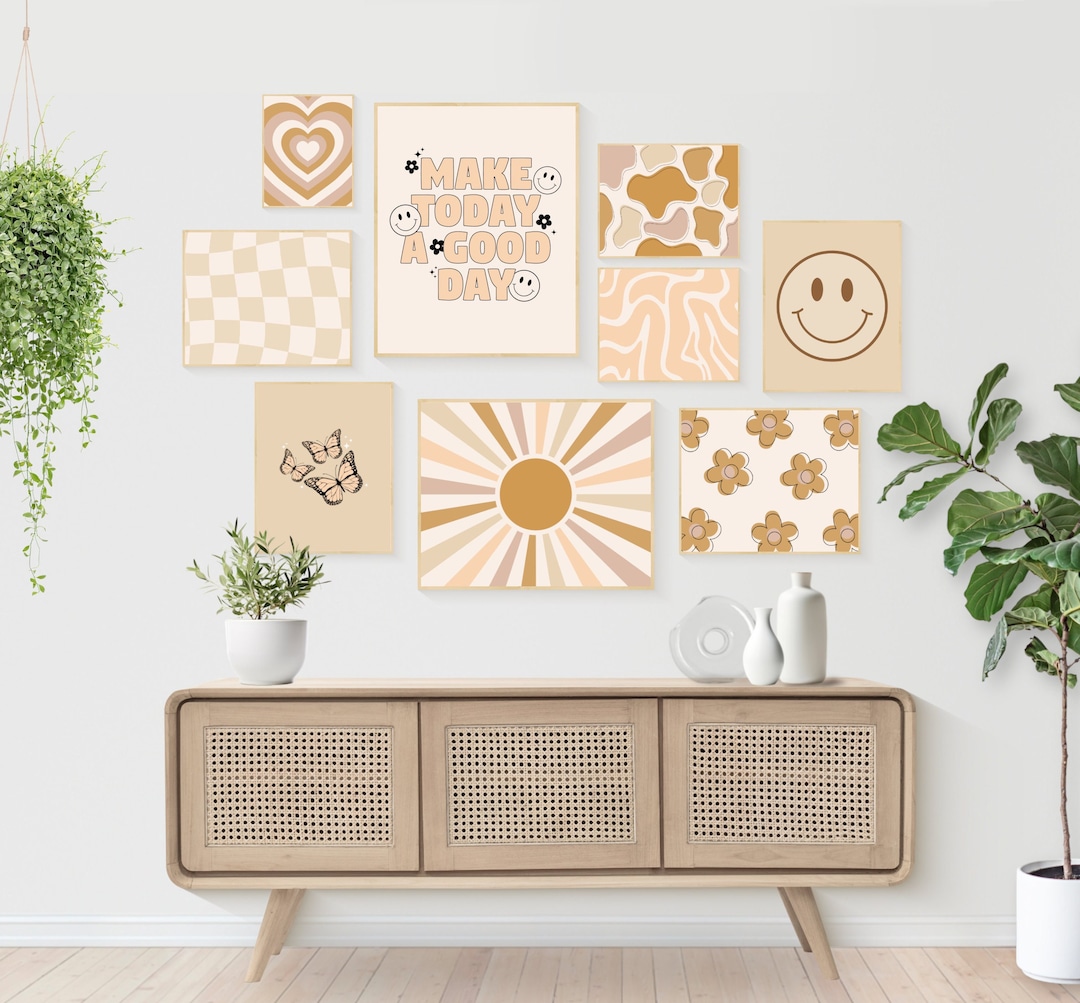 Retro Wall Art Set of 9, Neutral Wall Art Set, Groovy Wall Art, Preppy ...