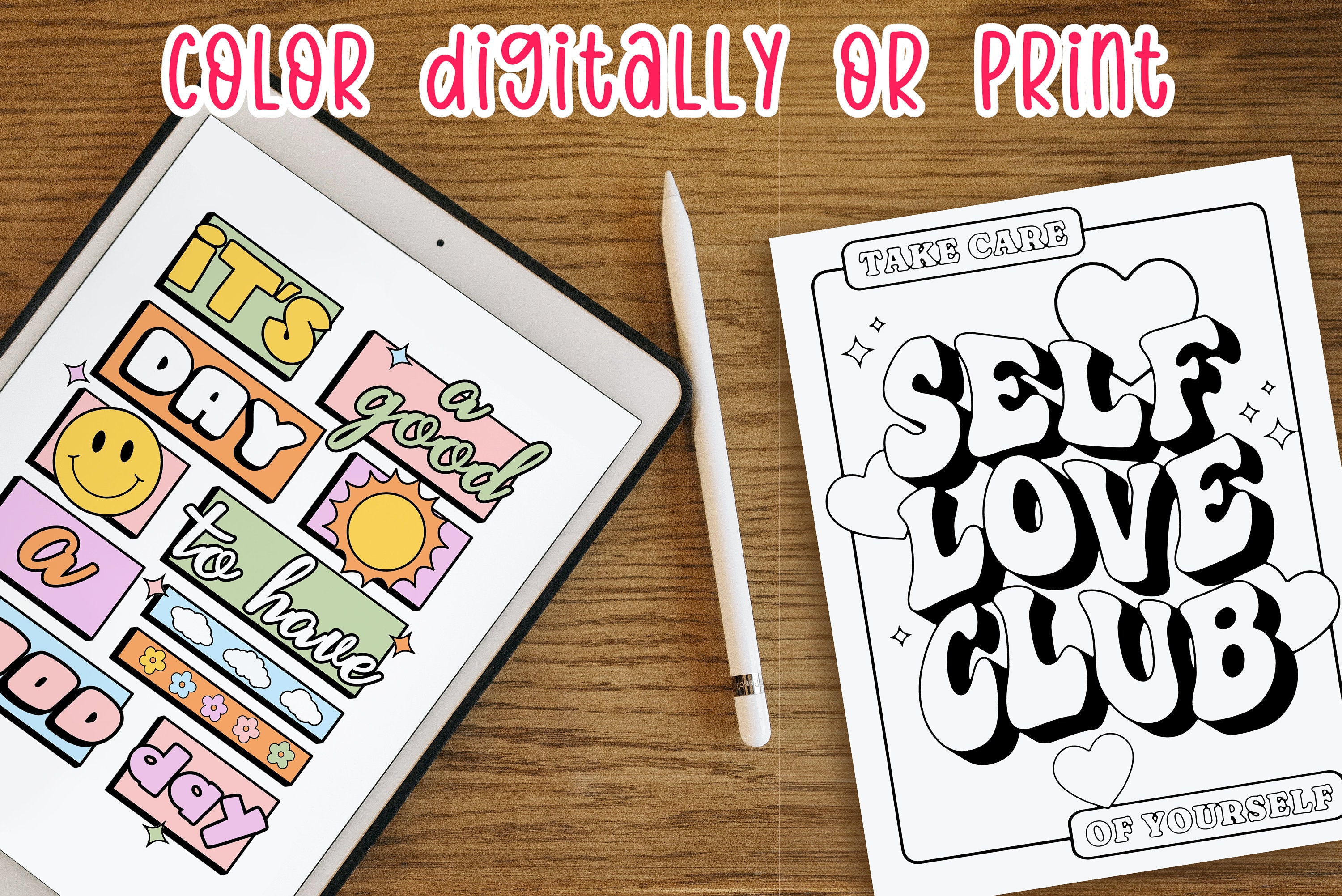 Retro Coloring Pages, Groovy Digital Coloring Book, Inspirational ...