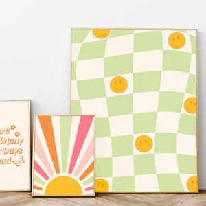 Retro Gallery Wall Set of 7, Preppy Room Decor, Smiley Face Print ...