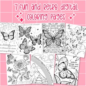 Butterfly Coloring Pages, Nature Theme Digital Coloring Book, Mindful ...