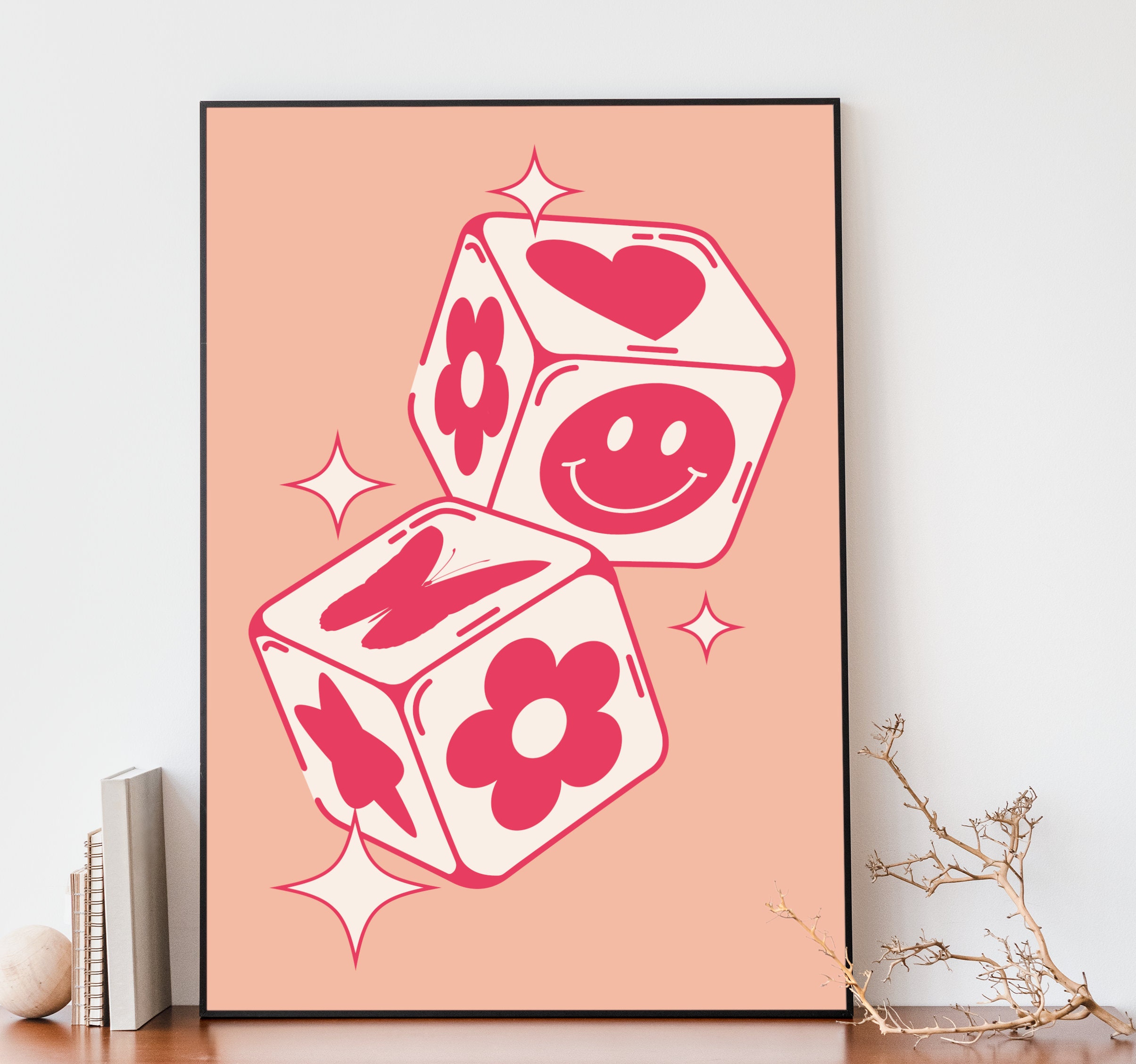 Dice Wall Art, Retro Poster, Danish Pastel Decor, Y2K Room Decor ...