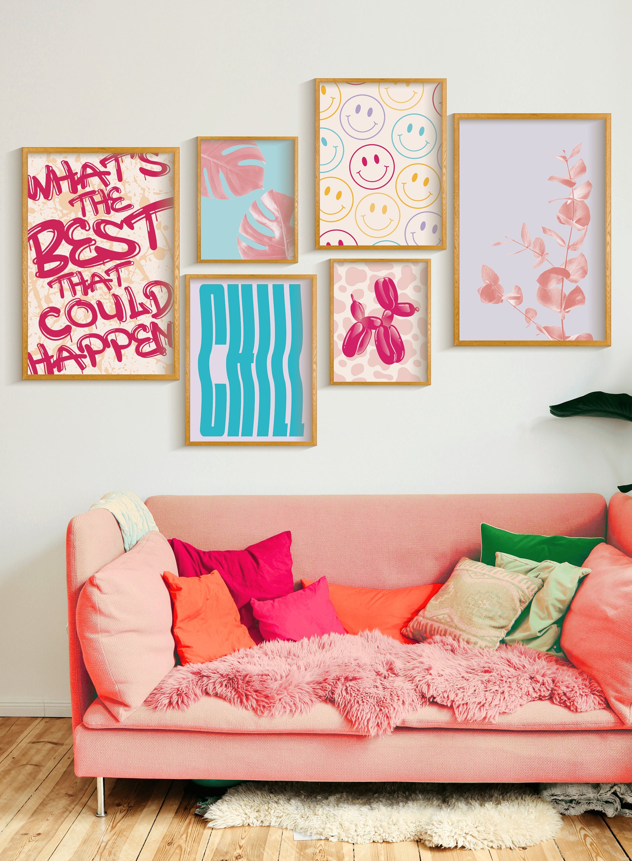 Preppy Wall Art Set of 7, College Apartment Decor, Danish Pastel Room ...