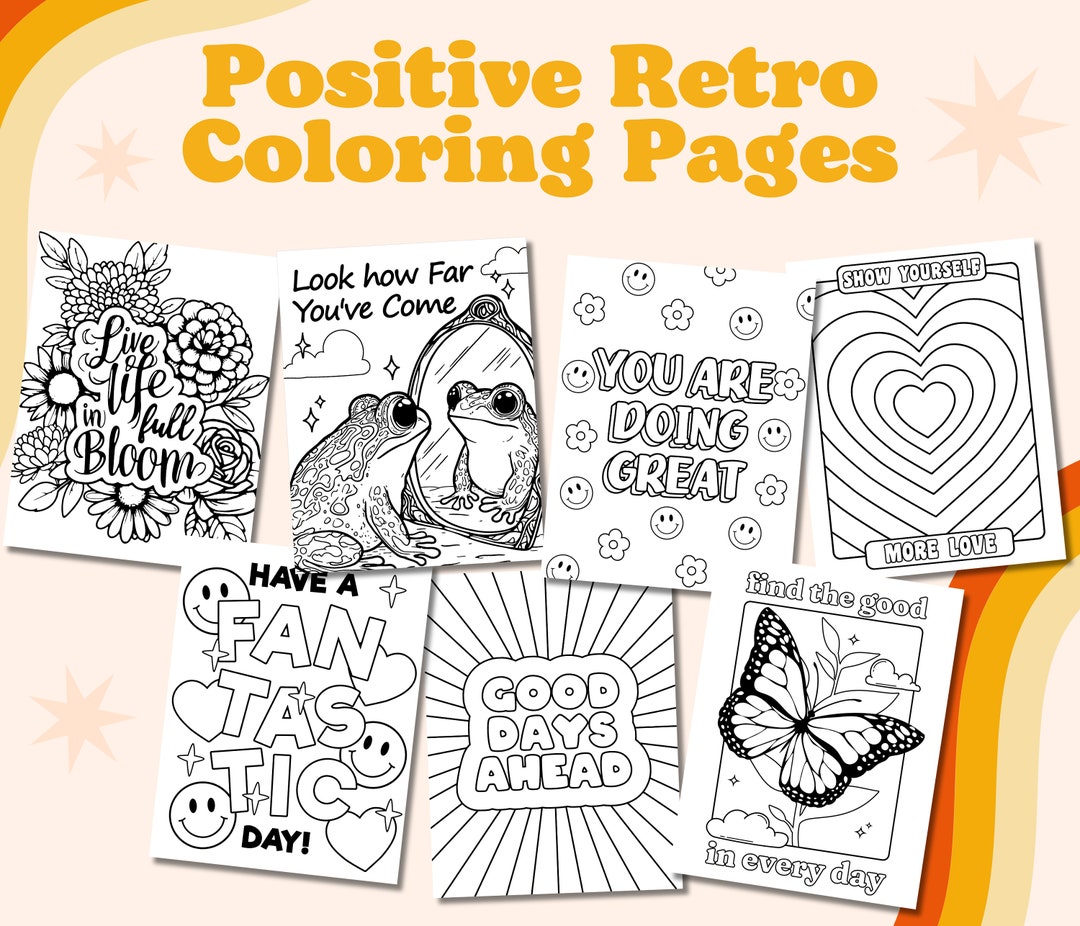 Motivational Retro Coloring Pages, Groovy Digital Coloring Book ...