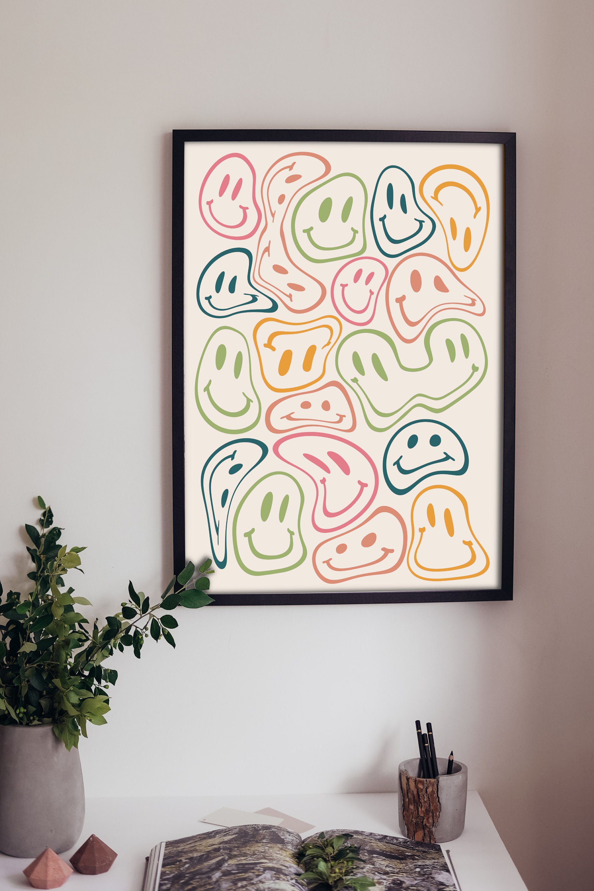 Smiley Face Wall Art Retro Print Indie Room Decor Funky - Etsy