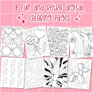 Preppy Coloring Pages, Groovy Digital Coloring Book, Retro Aesthetic ...