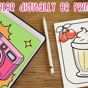 Retro and Groovy Coloring Pages, Cute Digital Coloring Book, Printable ...