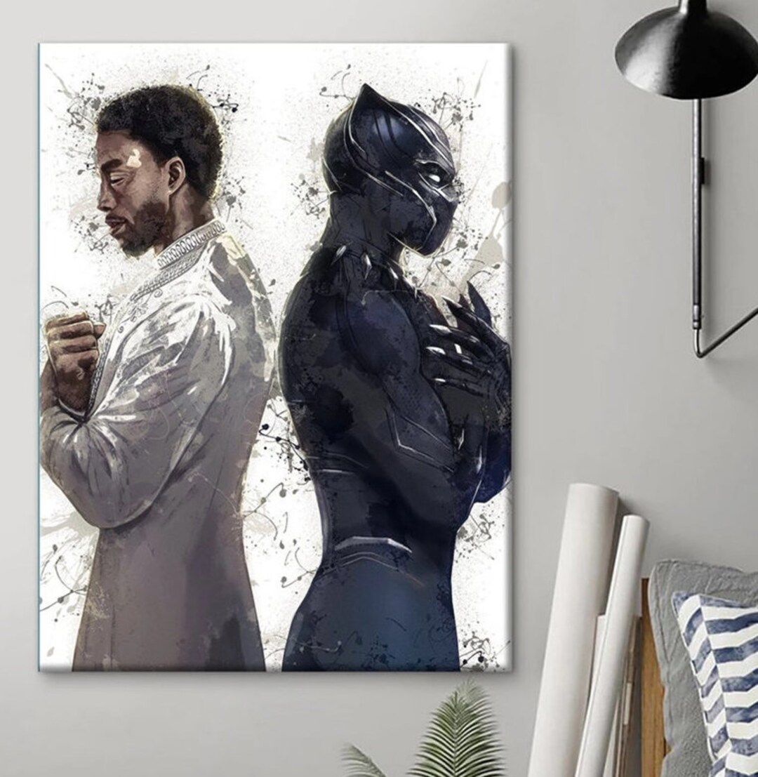 Superhero Black Panther Poster Watercolor Paint Canvas Print Wall Art ...