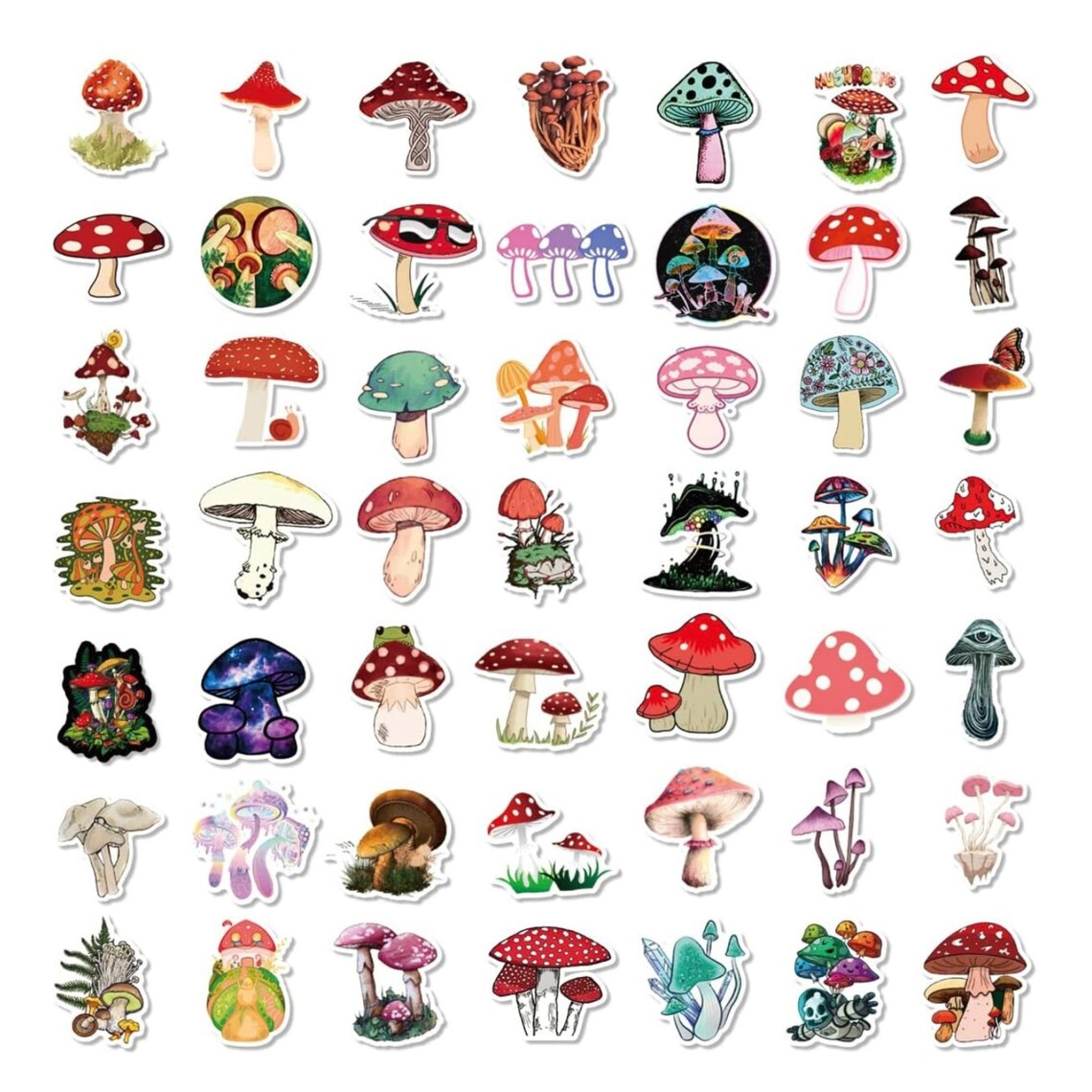 Mushroom Sticker Set 50 Ct Water Bottle Laptop Design Kindle Phone ...