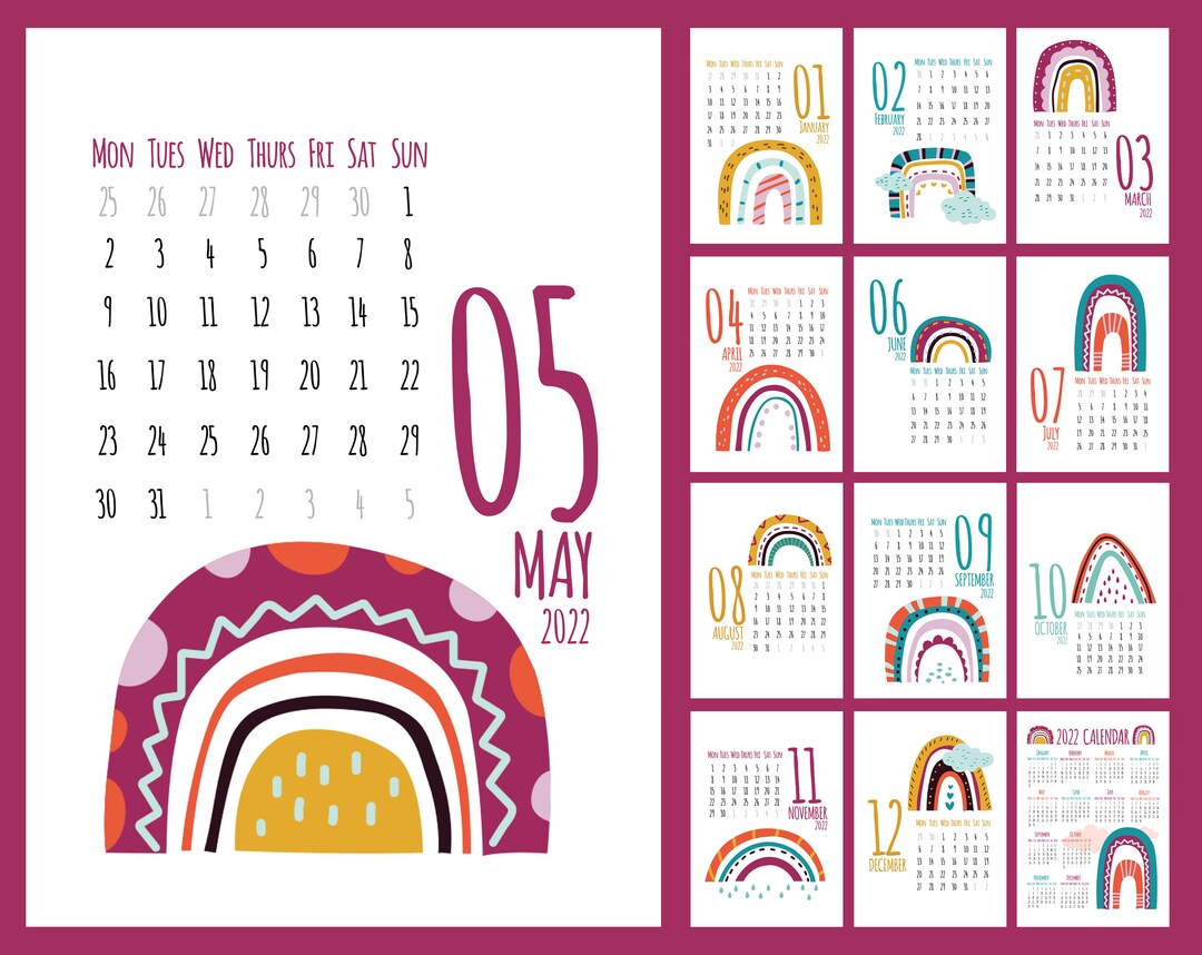2022 Calendar Rainbow Theme Digital Download Print at - Etsy